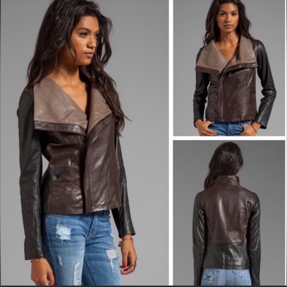 Vince | Jackets & Coats | Vince Brown Colorblock Open Drape Moto Biker ...